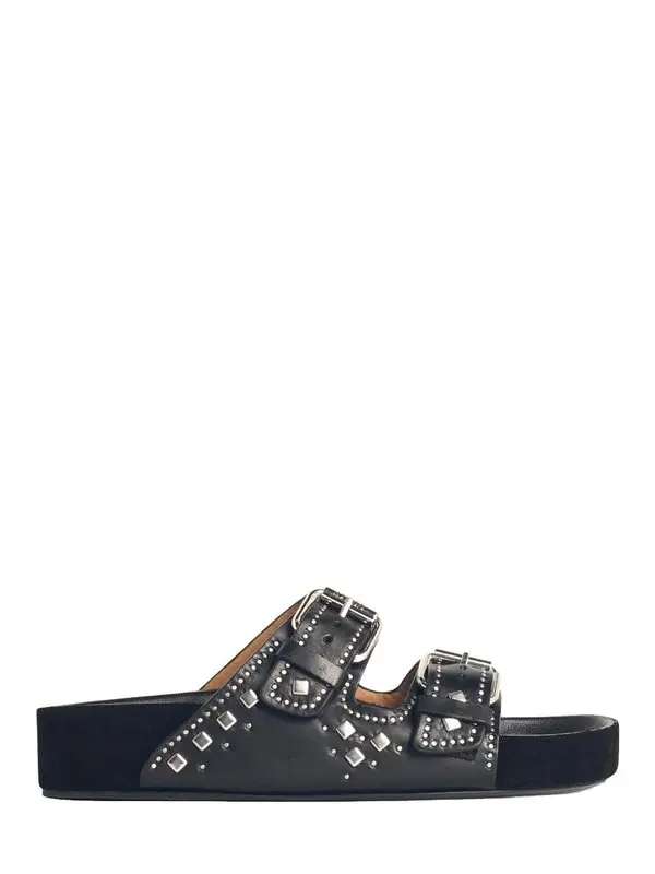 Isabel Marant Étoile Lennyo Leather Slippers With Ornamental Inserts - Black
