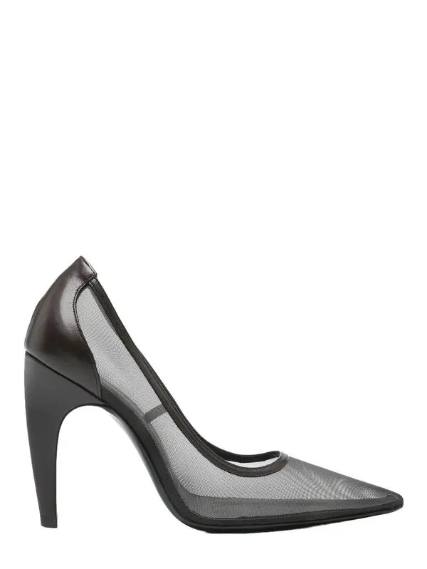 JUDE Mesh Detail Pointed Toe Leather Trim High Heel - Brown