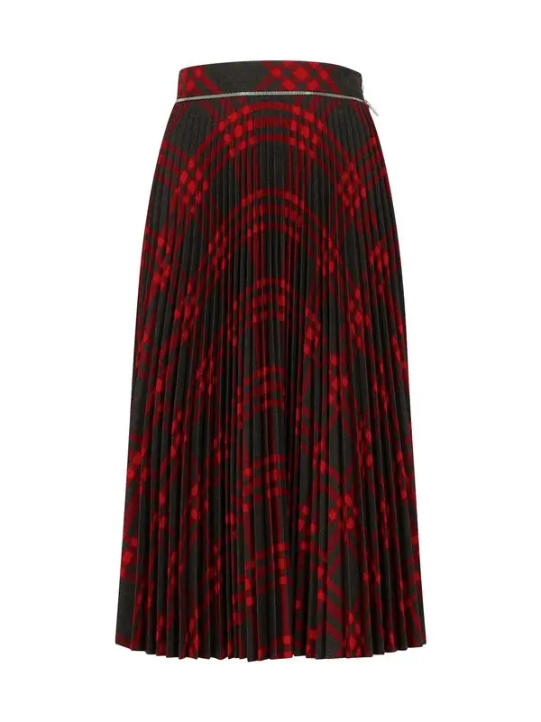 Burberry Check Long Wool Blend Pleated Skirt - Multicolor