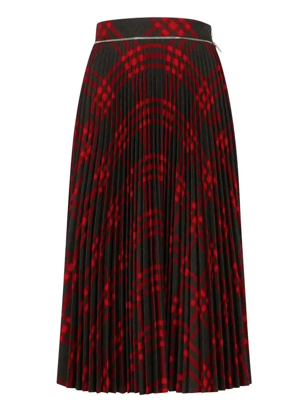 Burberry Check Long Wool Blend Pleated Skirt - Multicolor