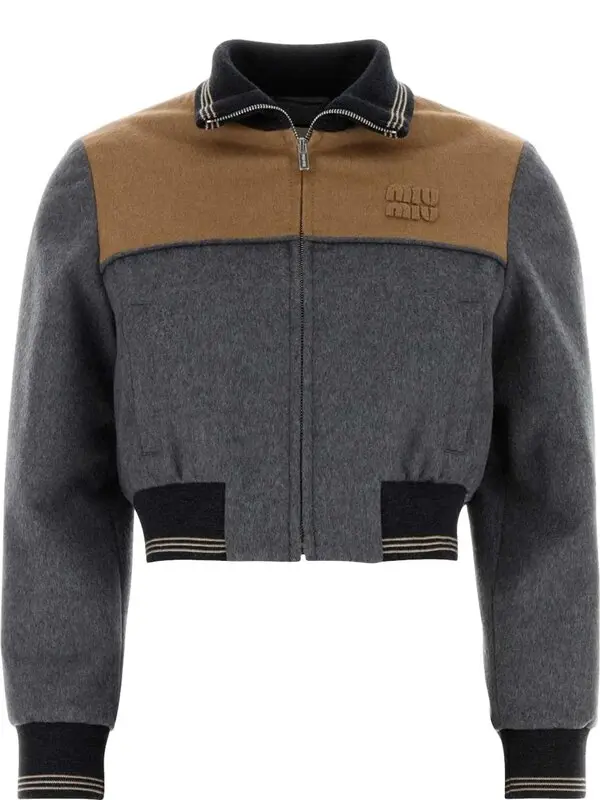Miu Miu Wool And Cashmere Blend Zip-up Track Jacket - Gray