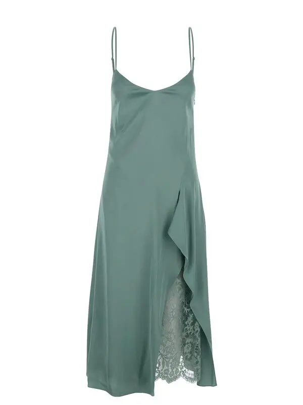 Acne Studios V-neck Long Sleeve Silk Dress With Lace Detail - Multicolor