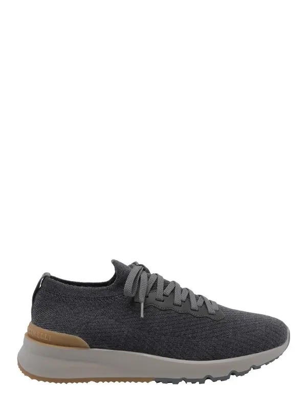 Brunello Cucinelli Knit Lace-up Sneakers - Gray