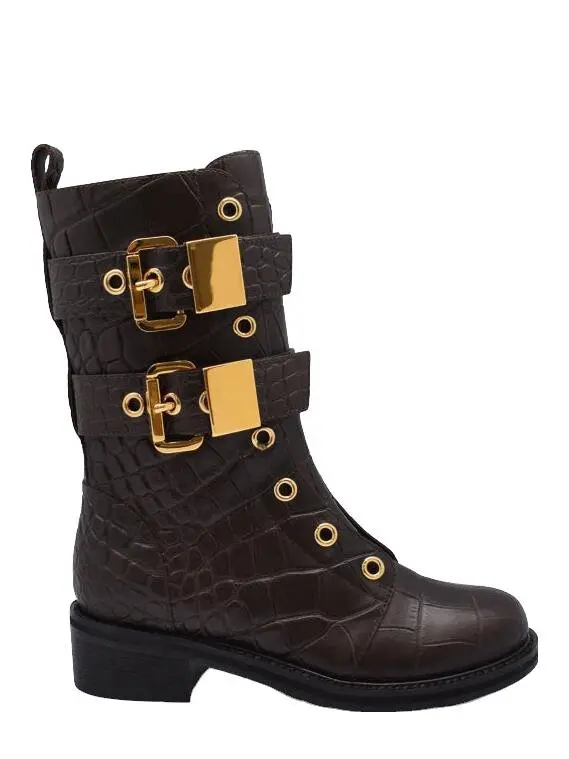 GIUSEPPE ZANOTTI Embellished Leather Mid-calf Boots - Brown