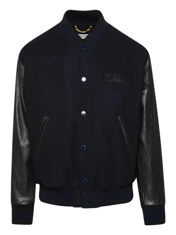 GOLDEN GOOSE Bomber Jacket In Wool Blend And Leather - Black