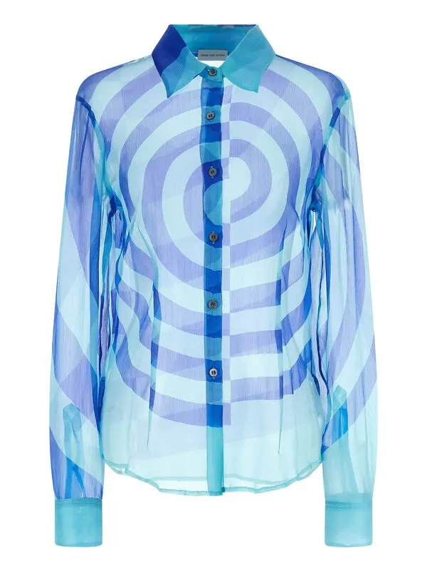 Dries Van Noten Cloudy Printed Silk Shirt - Blue