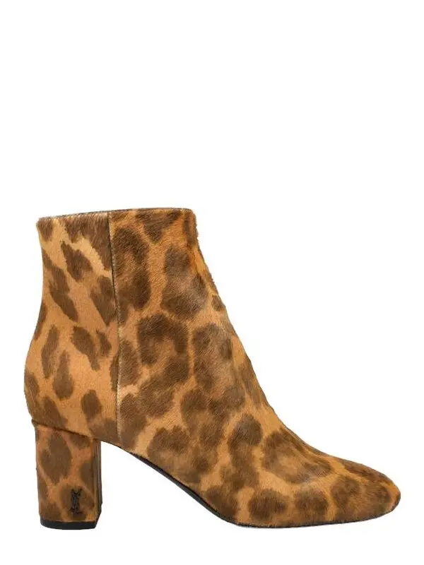 Saint Laurent Loulou Leopard Print Foal Fur Ankle Boots - Brown