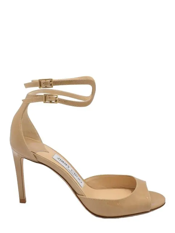 JIMMY CHOO Lane 85 Patent Leather Ankle Strap Sandals - Cream