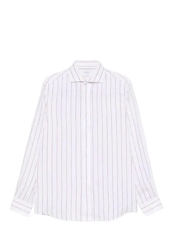 Brunello Cucinelli Stripe Linen Easy Fit Shirt With Spread Collar - Multicolor