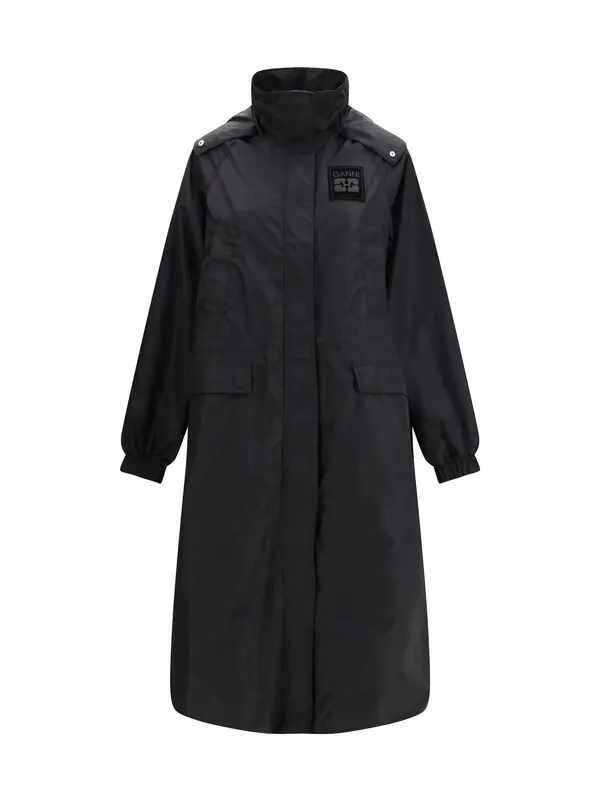 GANNI Flyweight Banana Graphic Long Parka - Black