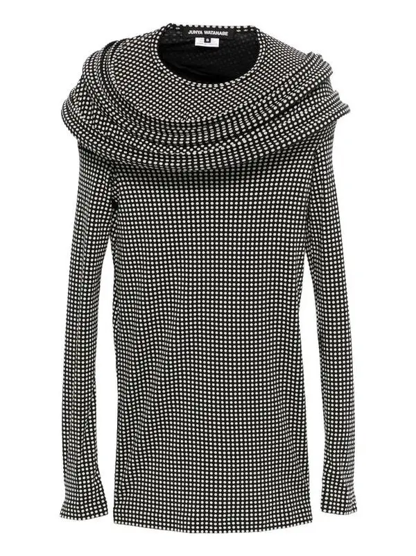 Junya Watanabe Long Sleeve Polka Dot Top With Ruffle Trim - Black
