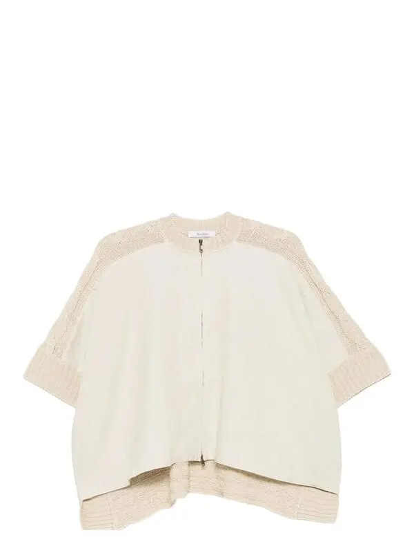 Max Mara Off-white Cable Knit Linen Blend Zip Cardigan - Cream