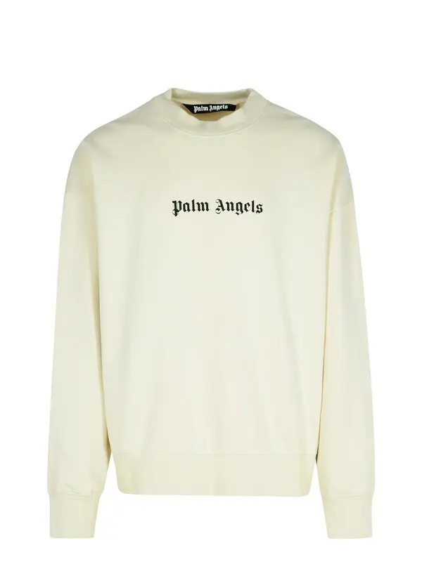 Palm Angels Cotton Sweatshirt With Contrast Logo - Cream