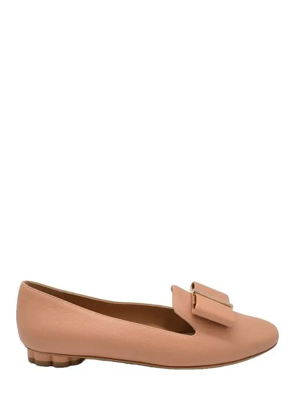 FERRAGAMO Nude Leather Bow Detail Slippers - Pink