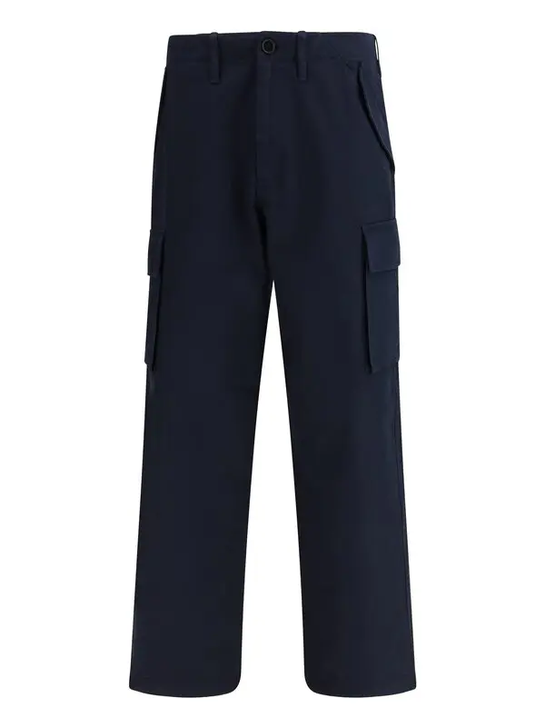 Burberry Cotton Cargo Trousers With Archive Beige Check Detail - Blue