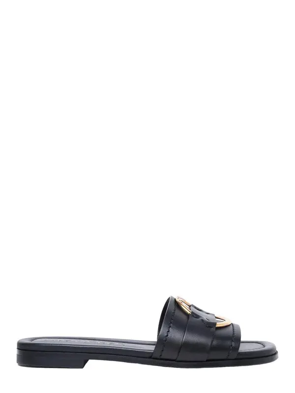 Moncler Leather Slides With Logo Detail - Black
