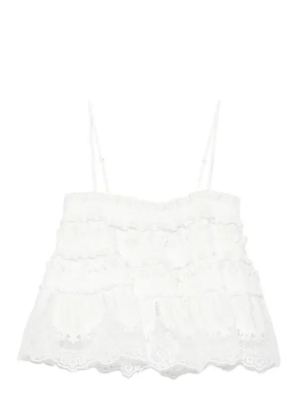 Zimmermann Lace Trimmed Tiered Spaghetti Strap Top - Cream