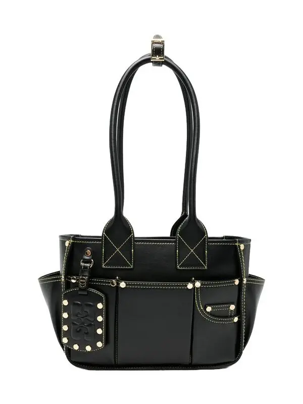 GANNI Top Handle Bag With Contrast Stitching - Black
