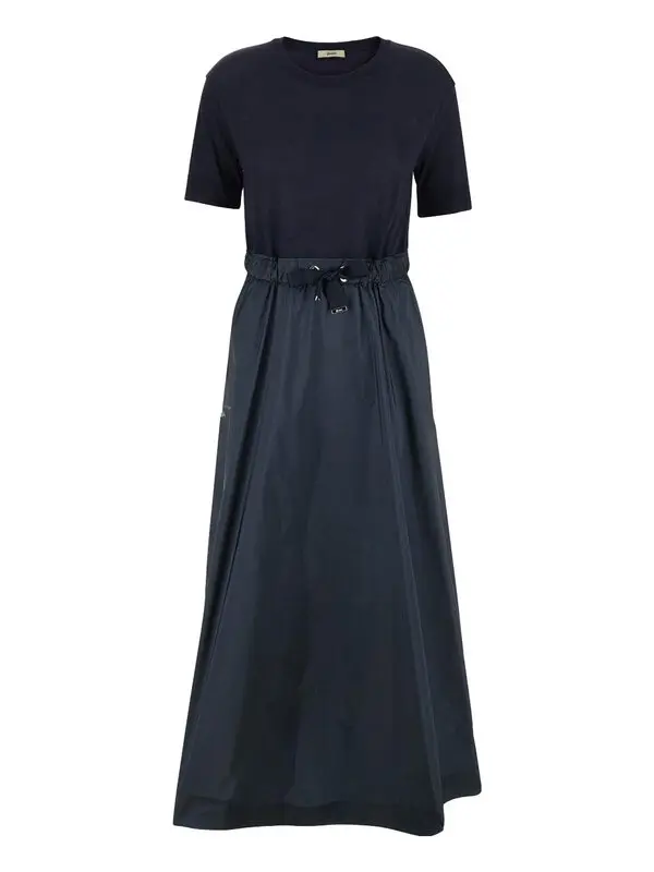 Herno Crewneck Midi Dress With Elastic Drawstring Waist - Multicolor