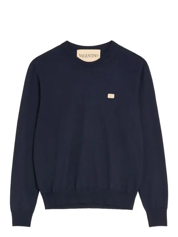 Valentino Garavani Wool Jumper With Vlogo Patch - Blue