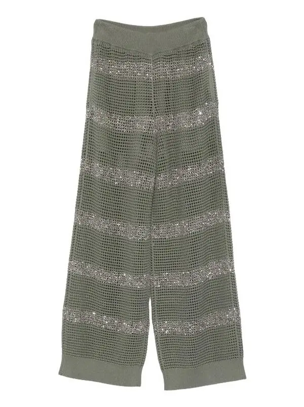 Brunello Cucinelli Flared Trousers With Sequin Embellishment - Green