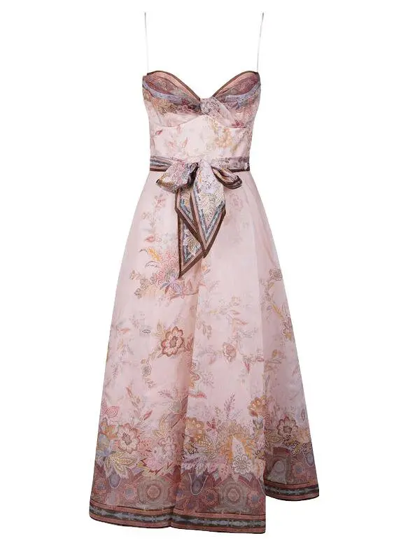 Zimmermann Floral Sweetheart Neckline Spaghetti Strap Dress - Pink