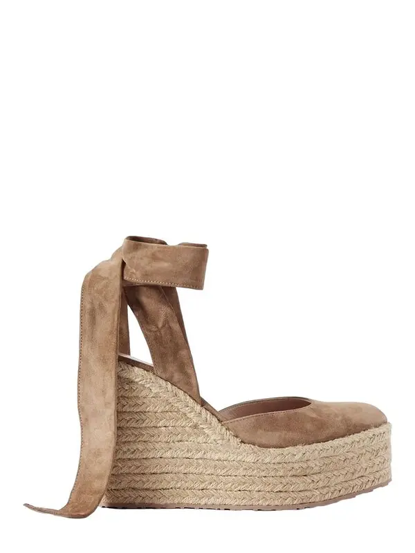 GIANVITO ROSSI Suede Espadrille Wedge Sandals With Tie Fastening - Cream