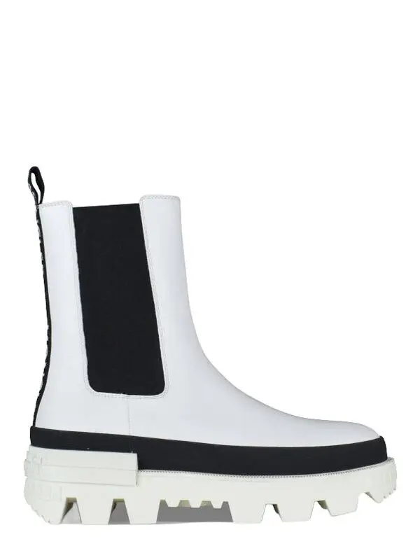 Moncler Leather Ankle Boots With Black Accents - White
