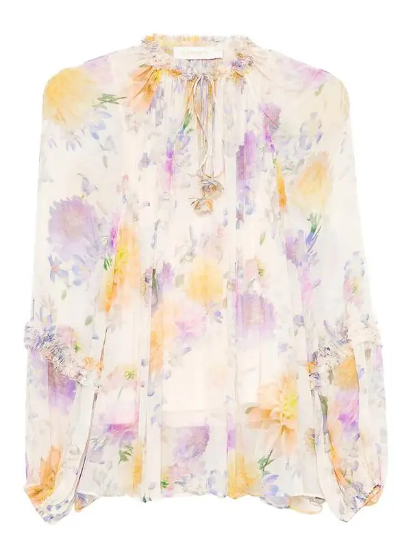 Zimmermann Floral Print Billow Sleeve Blouse - Cream
