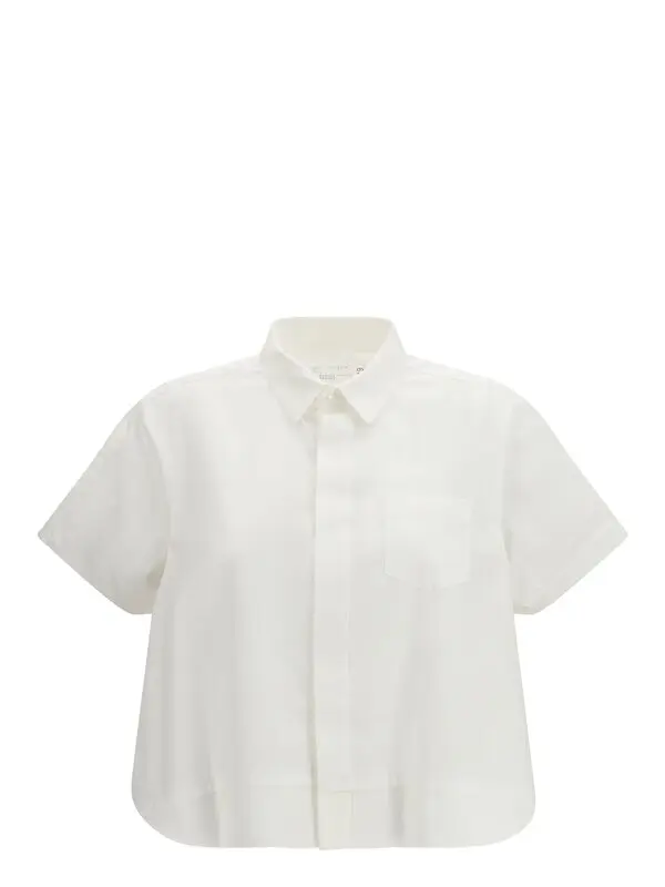 Sacai Cropped Cotton Shirt With Classic Collar - White