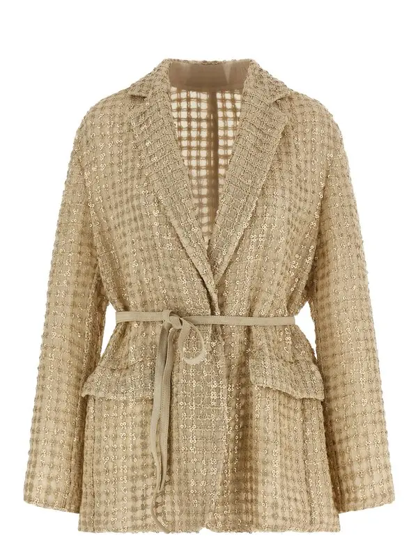 Brunello Cucinelli Dazzling Net Embroidery' Silk Organza Blazer - Cream