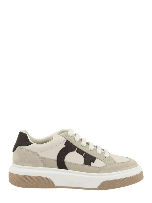 FERRAGAMO Paneled Leather And Suede Lace-up Sneakers - Multicolor