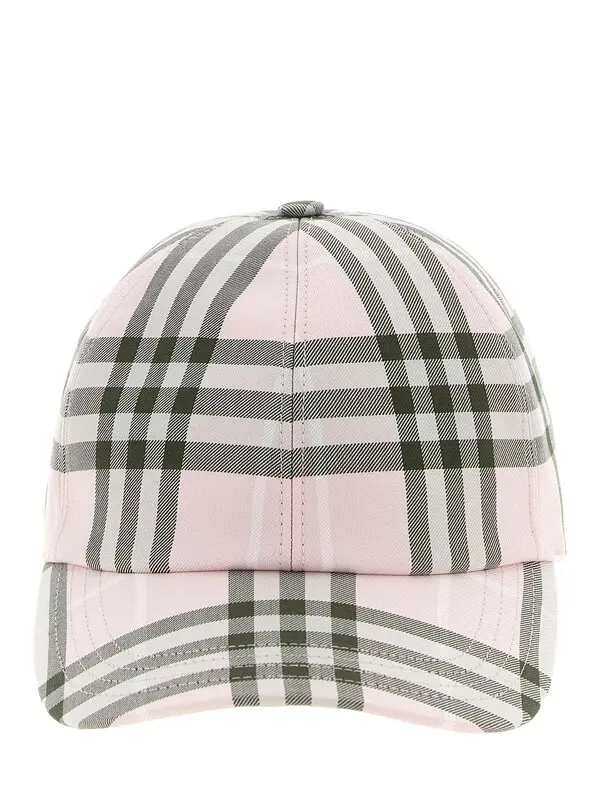 Burberry Baseball Cap In Woven Cotton With Check Pattern - Pink