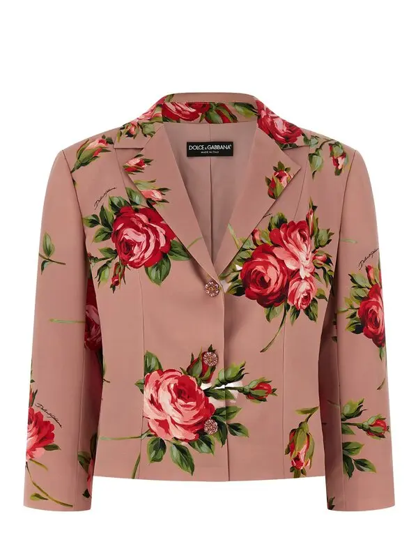 Dolce & Gabbana Bouquet Rose Print Silk Crêpe Blazer - Pink