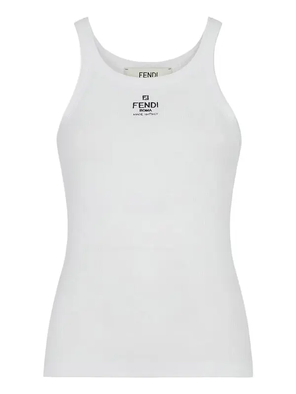 Fendi Ribbed Cotton Tank Top - White
