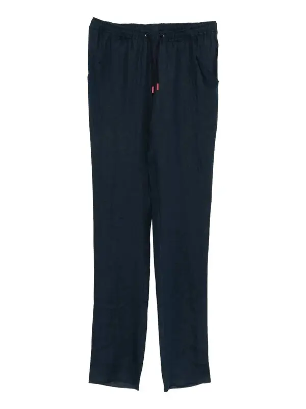 Kiton Linen Drawstring Waist Pants - Blue