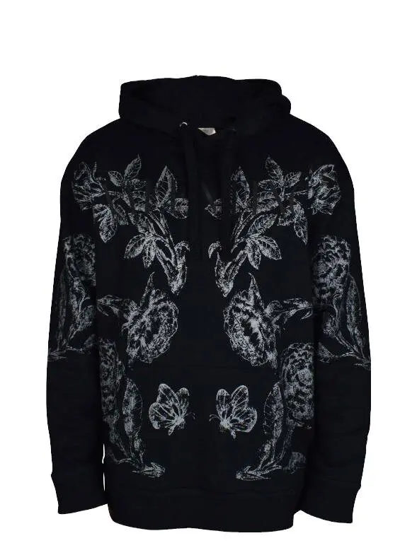 Valentino Garavani Floral Print Cotton Hoodie - Black