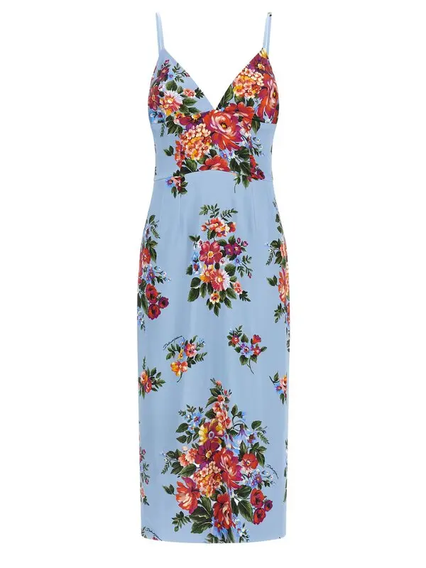 Dolce & Gabbana Mazzo Di Fiori' Print Midi Dress - Blue
