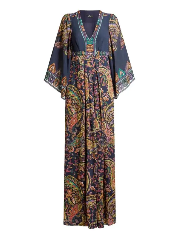 Etro Paisley Print V-neck Long Sleeve Maxi Dress - Multicolor