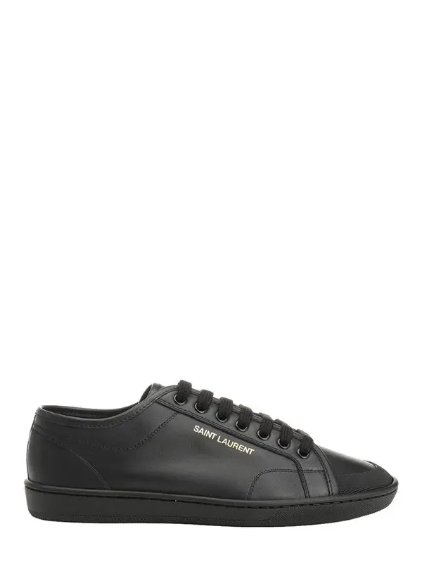 Saint Laurent Gym" Smooth Calfskin Sneakers With Gold Signature - Black