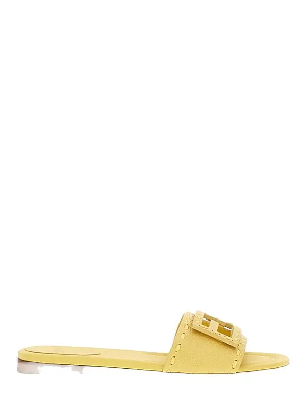 Fendi Leather Slides With Ff Baguette Motif - Multicolor