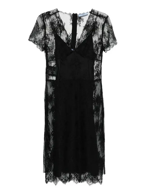 Prada Short Sleeve Lace Dress - Black