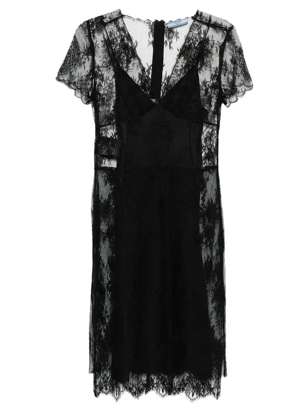 Prada Short Sleeve Lace Dress - Black