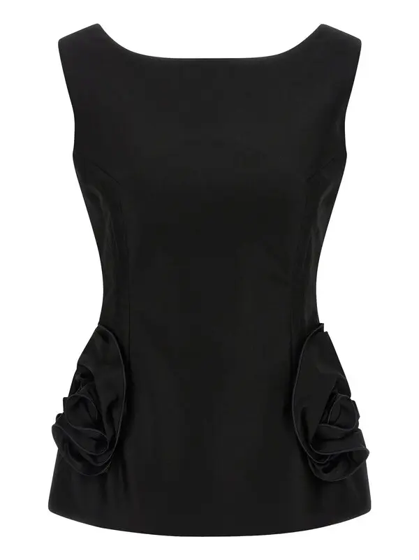 Magda Butrym Cotton & Viscose Blend Sleeveless Top With 3d Floral Pockets - Black