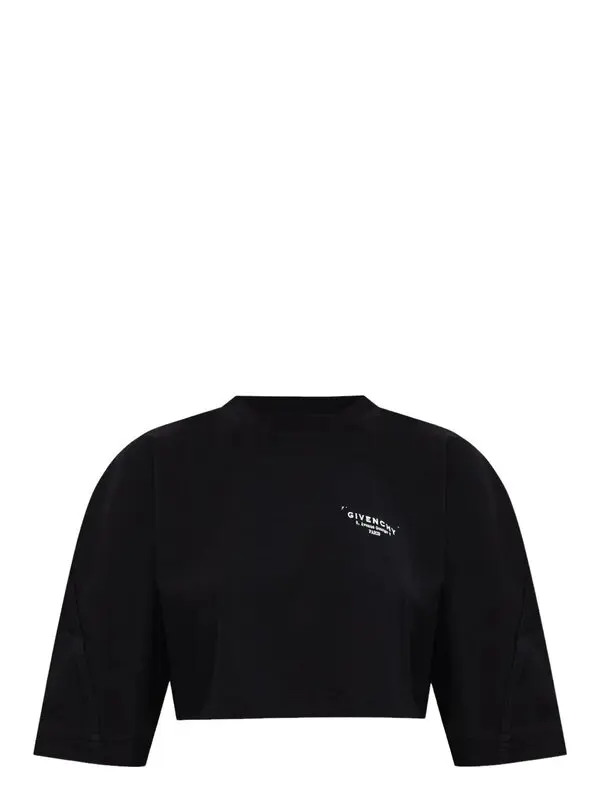 Givenchy Cropped Cotton T-shirt With Stamp Print - Black