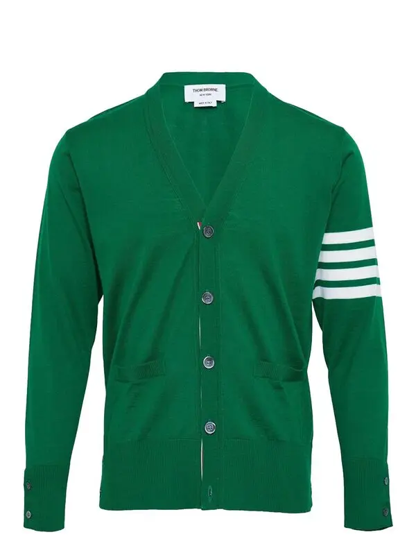 Thom Browne Striped Merino Wool Cardigan - Green