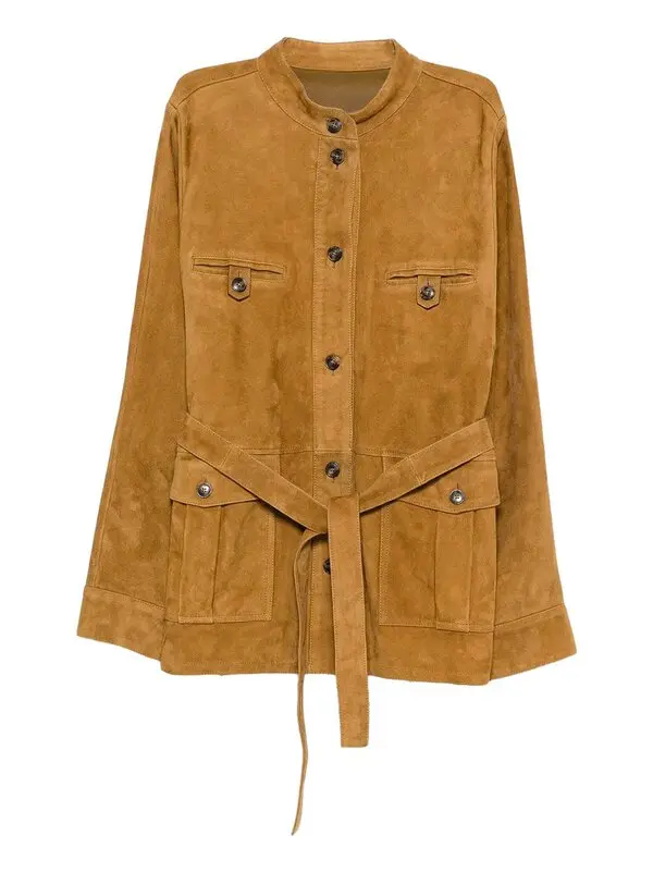YVES SALOMON Belted Suede Jacket - Brown