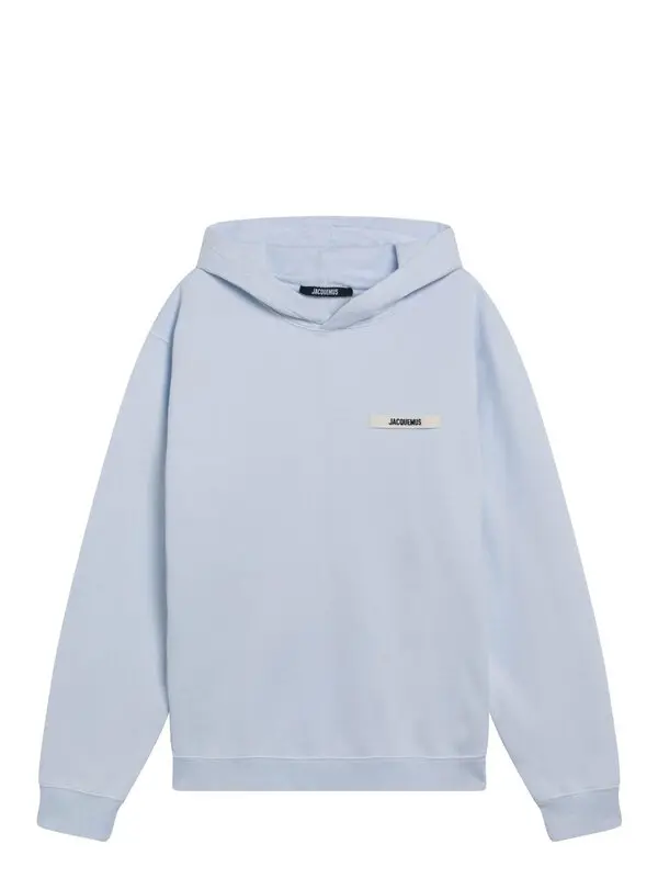 Jacquemus Light Cotton Fleece Hooded Sweatshirt With Grosgrain Logo Detail - Blue