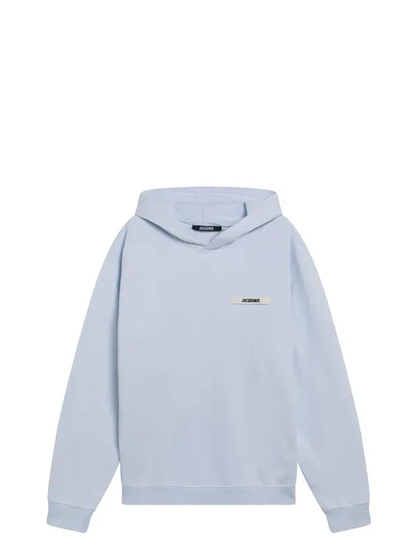 Jacquemus Light Cotton Fleece Hooded Sweatshirt With Grosgrain Logo Detail - Blue