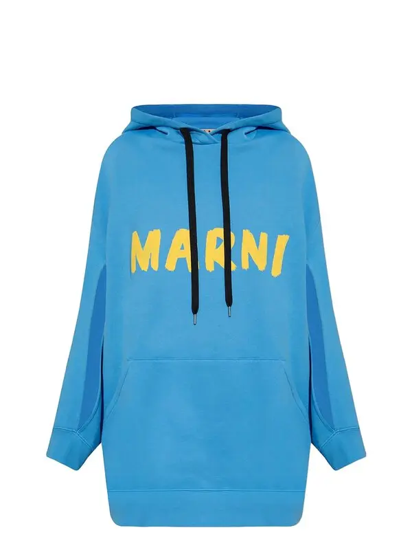 Marni Oversized Hooded Sweatshirt With Kangaroo Pocket And Logo Detail - Blue